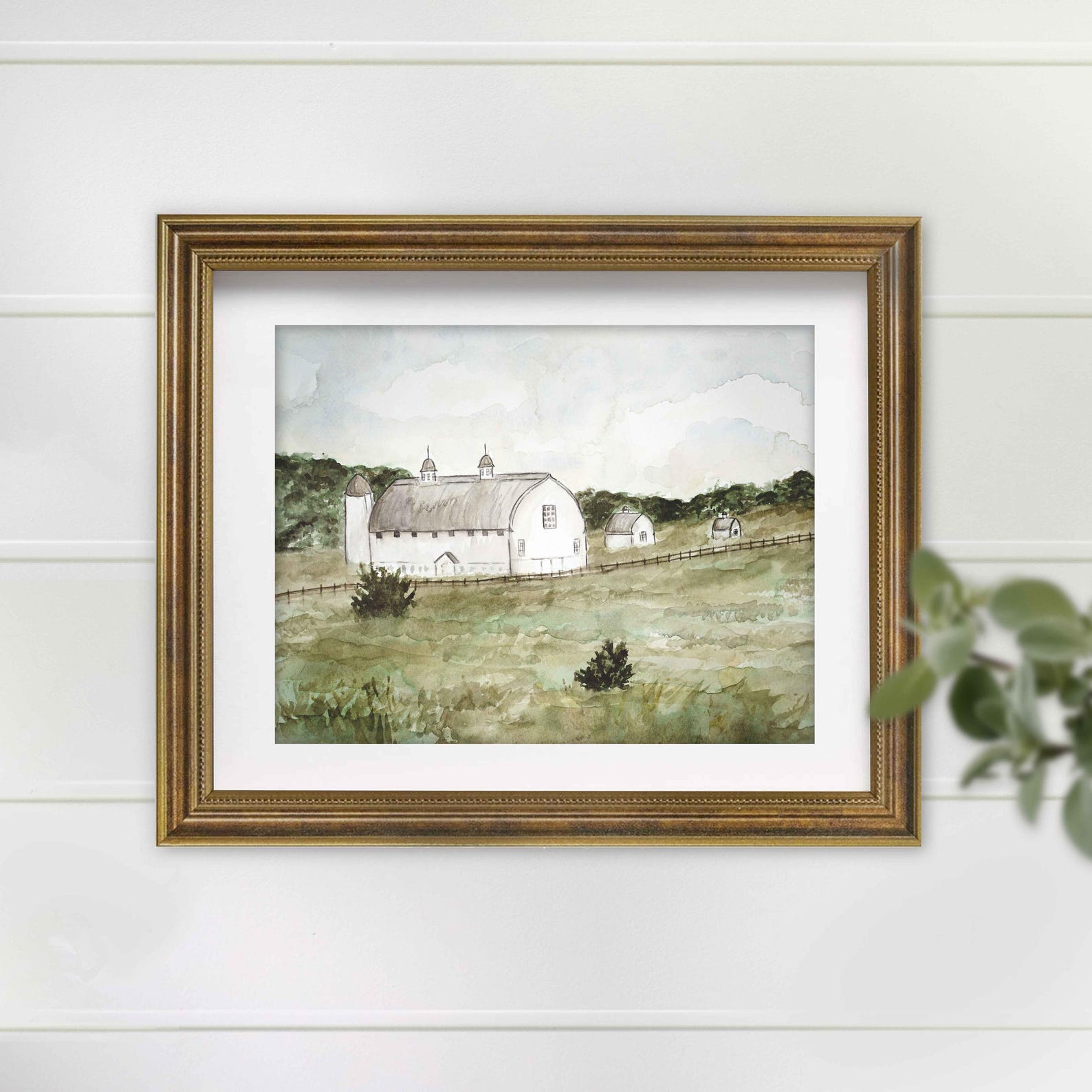 White Barn Landscape Print, 8x10 or 11x14 or 16x20 Watercolor Art ...