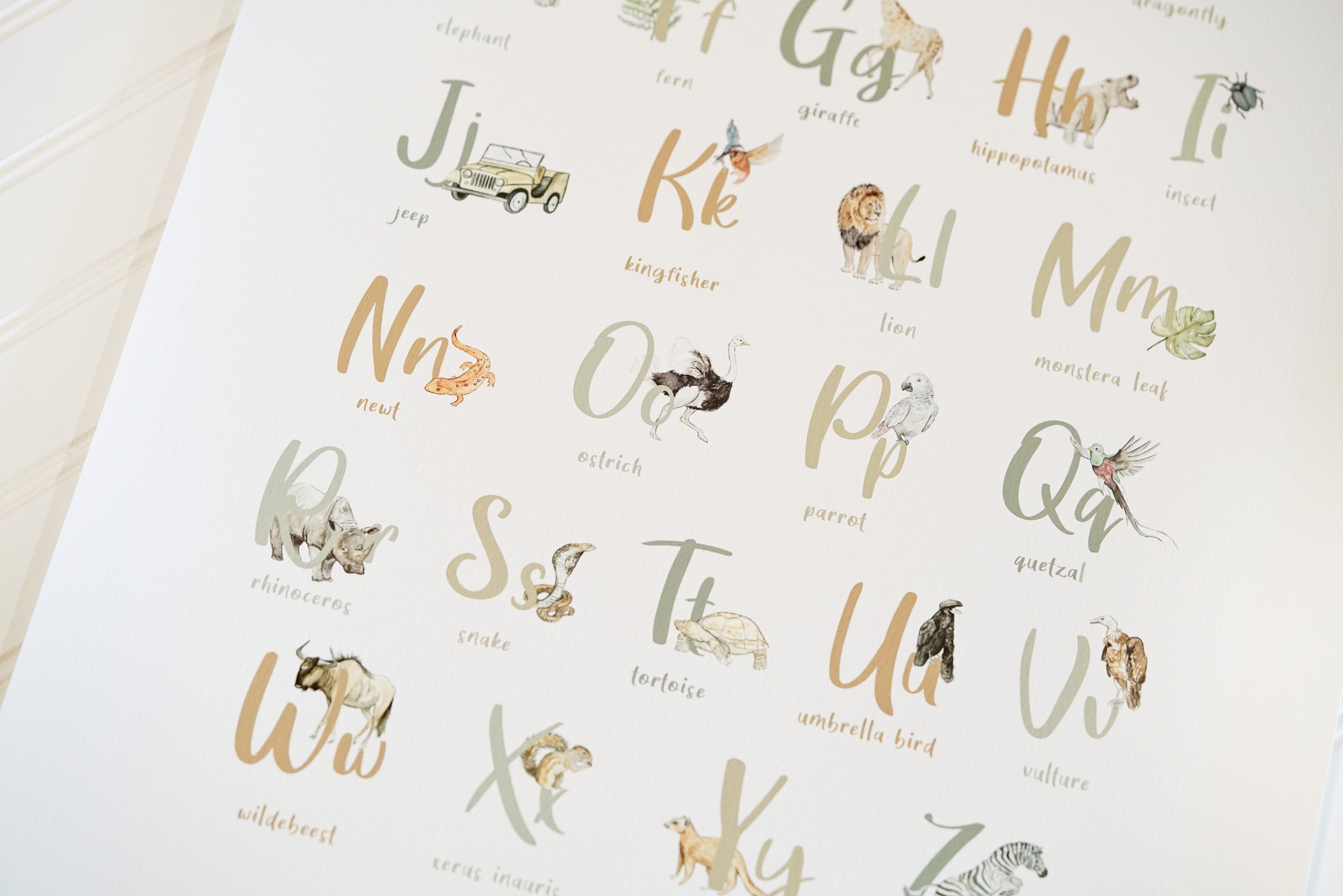 Safari Alphabet Poster Print, 16x20 Watercolor Art, Neutral Jungle ...