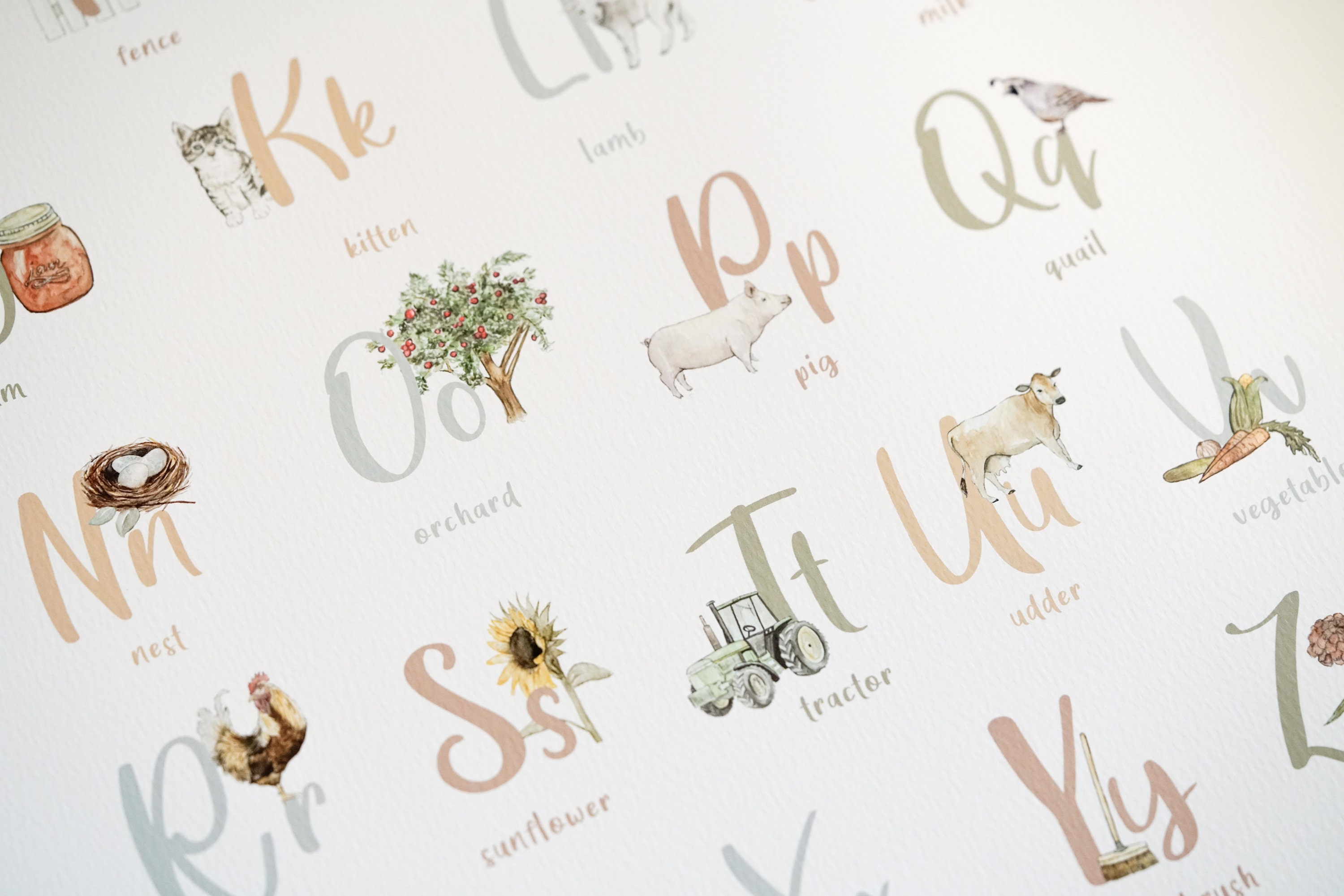 Farm Alphabet Poster Print, 16x20 Watercolor Art, Neutral Country ...