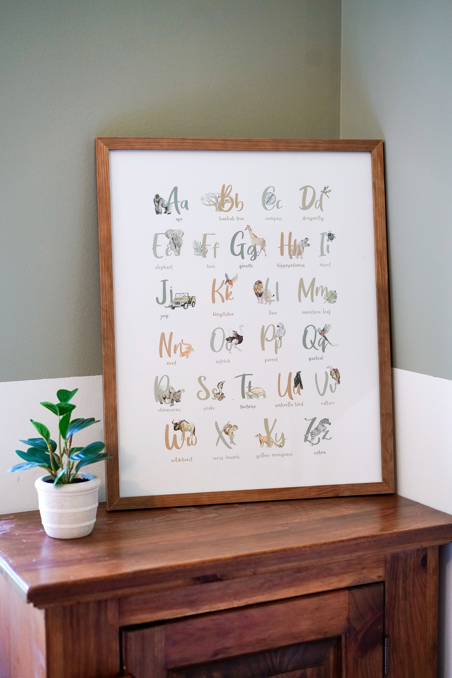 Safari Alphabet Poster Print, 16x20 Watercolor Art, Neutral Jungle ...
