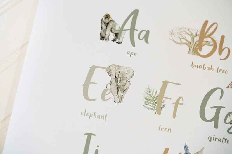 Safari Alphabet Poster Print, 16x20 Watercolor Art, Neutral Jungle ...