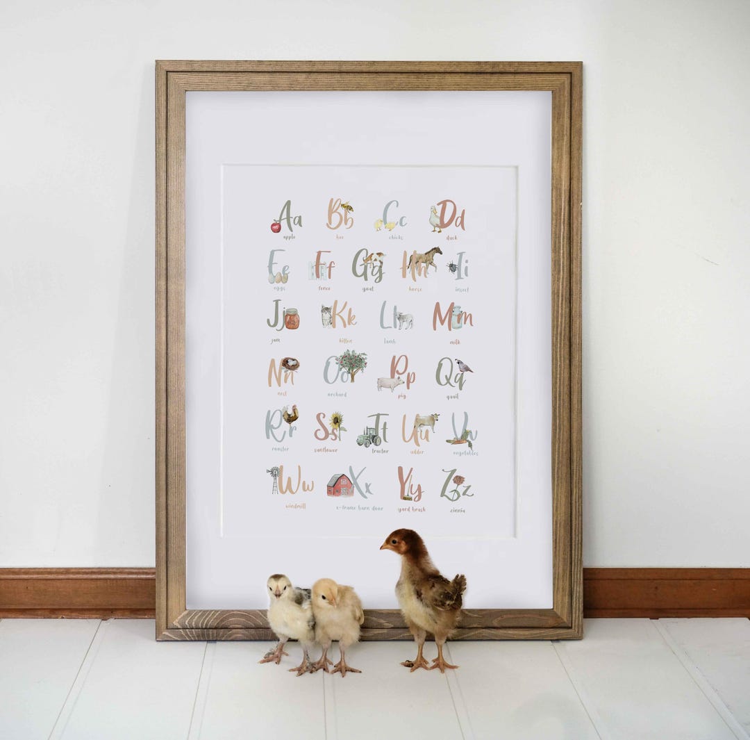 Farm Alphabet Poster Print, 16x20 Watercolor Art, Neutral Country ...