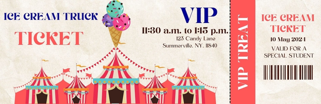Circus Ice Cream Ticket - Etsy