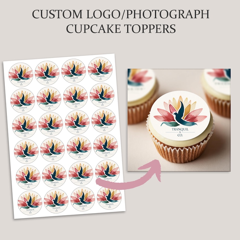 24 Custom Logo Cupcake or Cookie Toppers Edible Wafer Paper, Icing ...