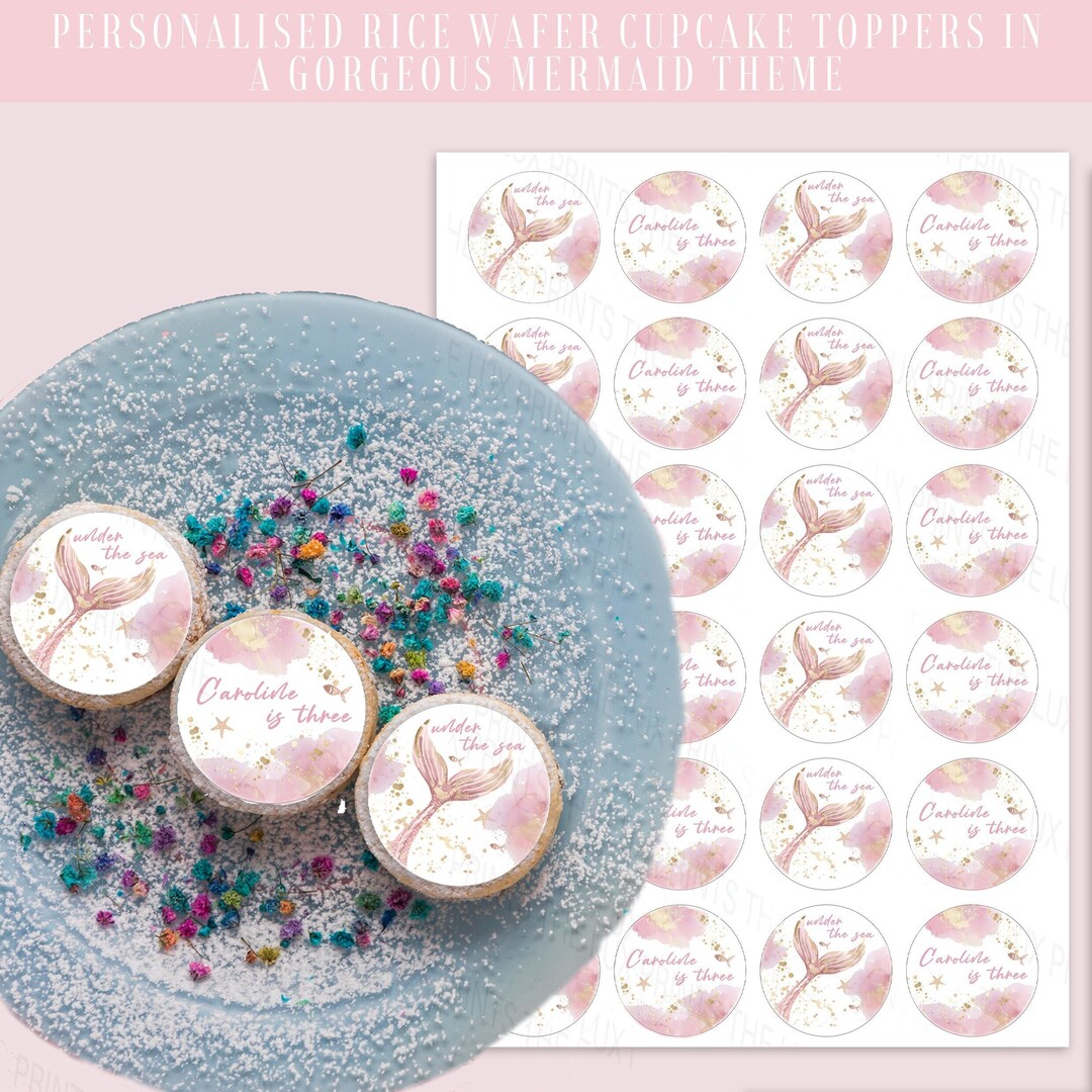 Mermaid Tail Cup Fairy Cake Toppers Edible Wafer Rice Paper Girl Boys ...