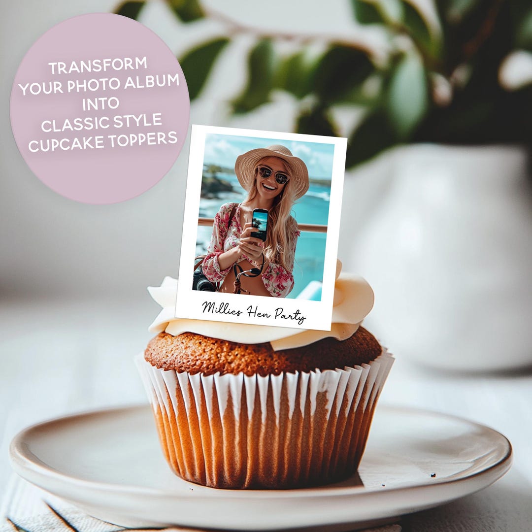 16x Personalised Text & Photograph Cake Toppers | Canva Template ...
