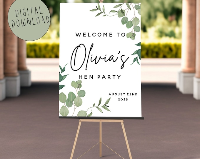 Personalised DIGITAL DOWNLOAD Eucalyptus Welcome Hen Do Party Sign ...