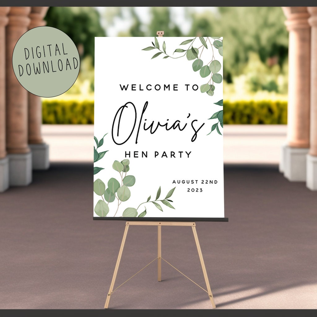 Personalised DIGITAL DOWNLOAD Eucalyptus Welcome Hen Do Party Sign ...