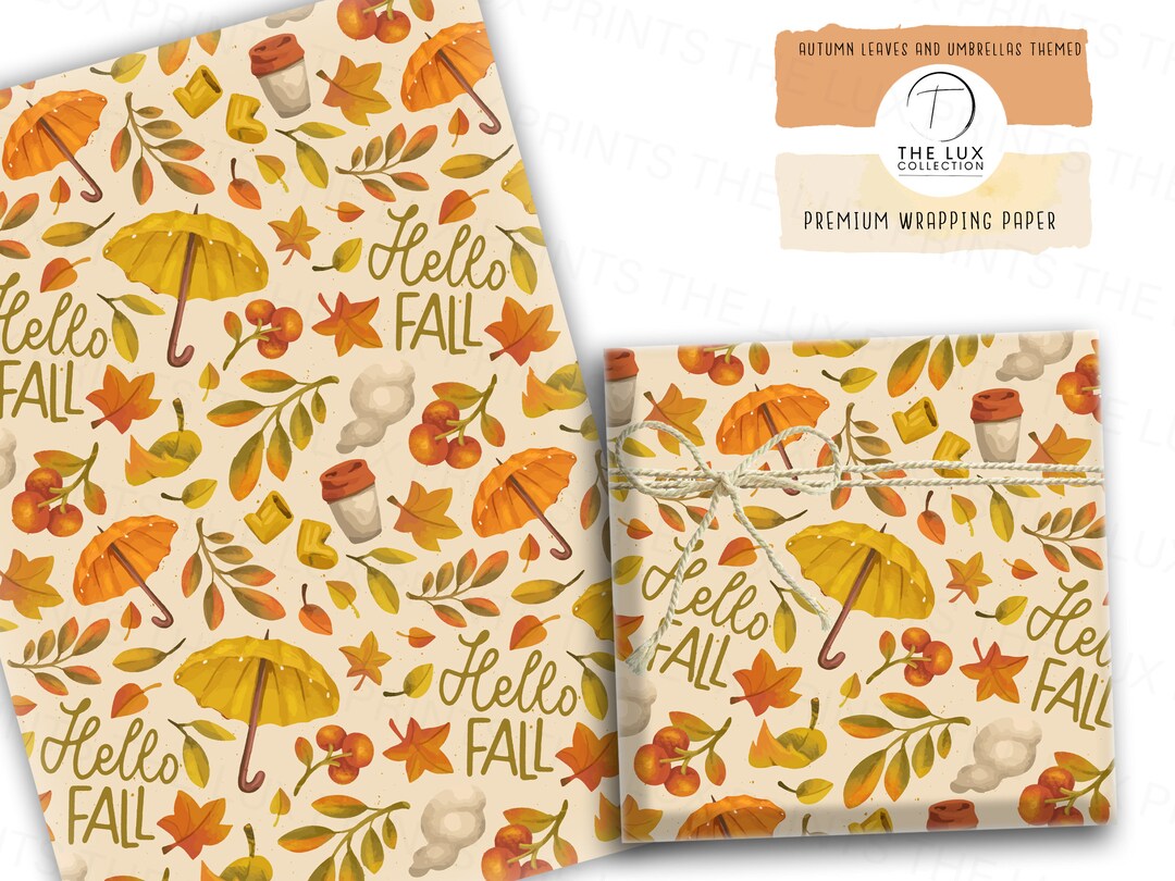 Hello Fall Autumn Themed Gift Wrapping Paper Birthday Thanks Giving ...
