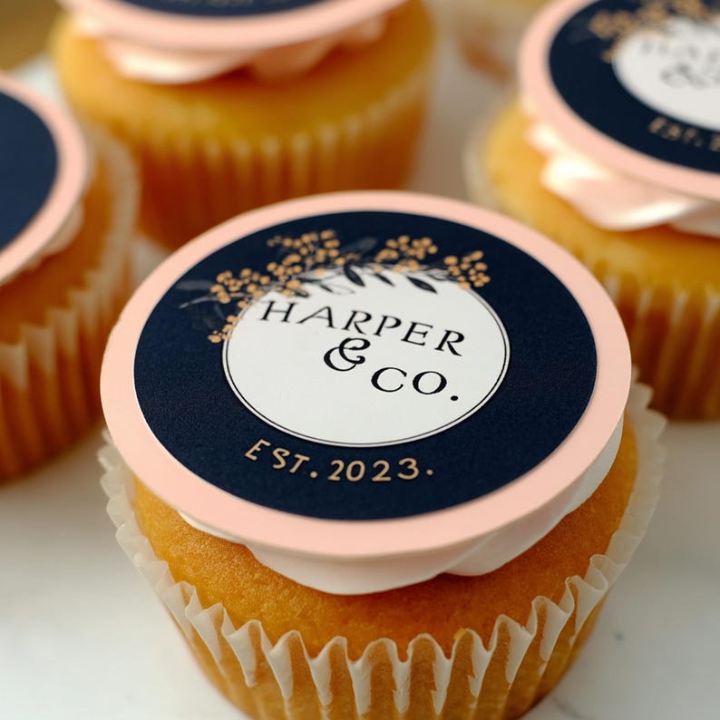 24 Custom Logo Cupcake or Cookie Toppers Edible Wafer Paper, Icing ...