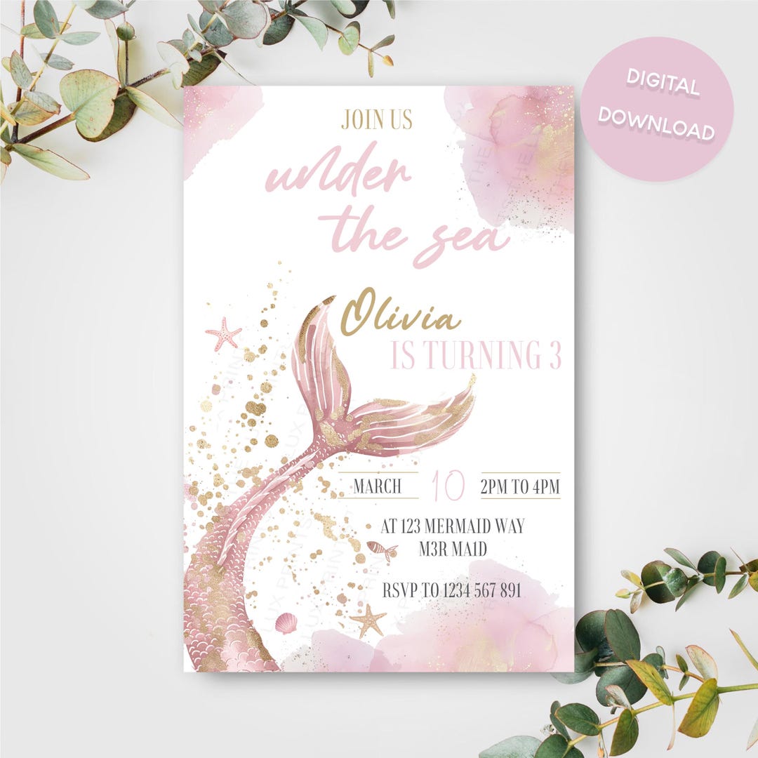 Personalised DIGITAL Mermaid Birthday Invitation | Party Invites ...
