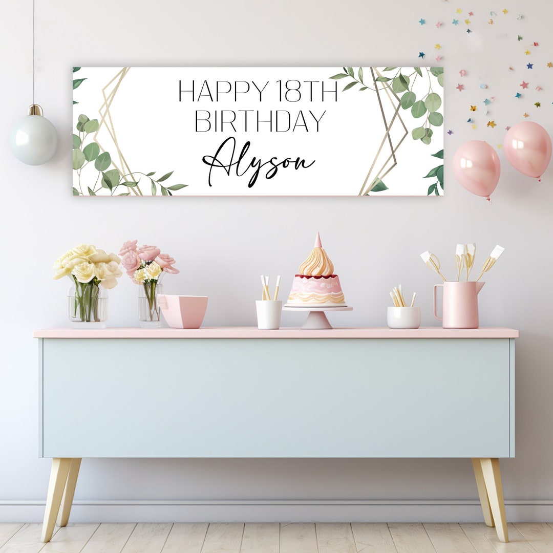 Personalised Eucalyptus Birthday Party Botanical Banner Wall Poster ...