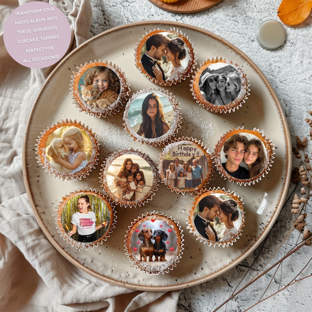 24 X Personalised Photograph Circle Cup Cake Toppers Edible Wafer Rice ...