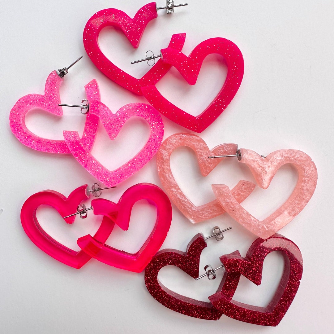 Resin Heart Hoop Statement Earring, Valentines Day Jewelry, Statement ...