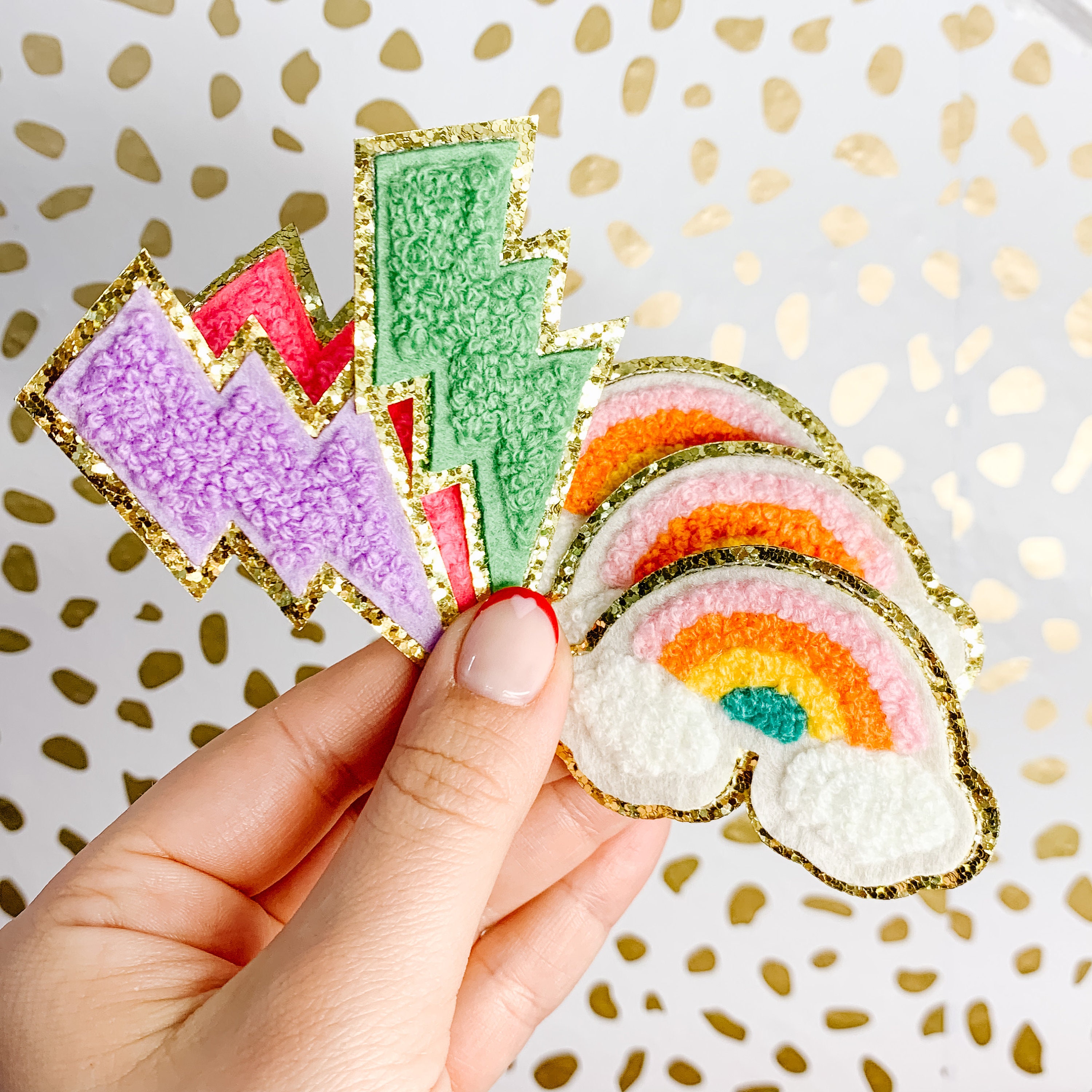 Glitter Rainbow Iron on Patch Lightning Bolt Patch Rainbow | Etsy