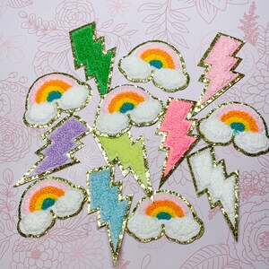 Glitter Rainbow Iron on Patch Lightning Bolt Patch Rainbow - Etsy