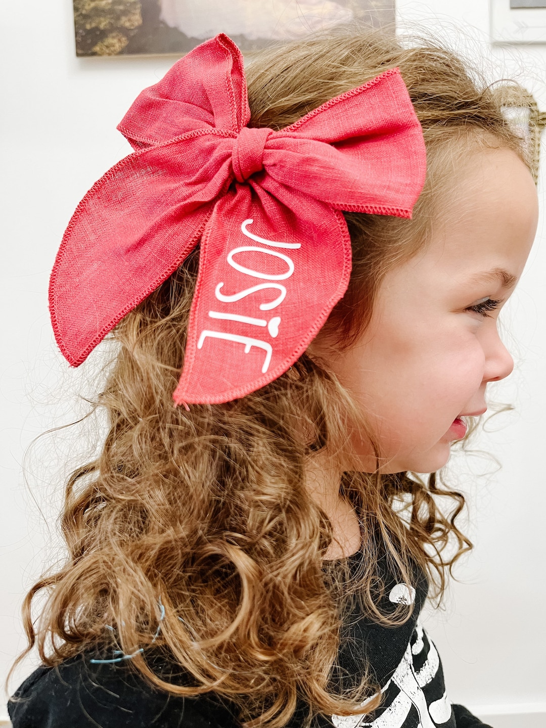 Custom Linen Girl Bows Monogram Hair Bow Hair Clip Cotton - Etsy