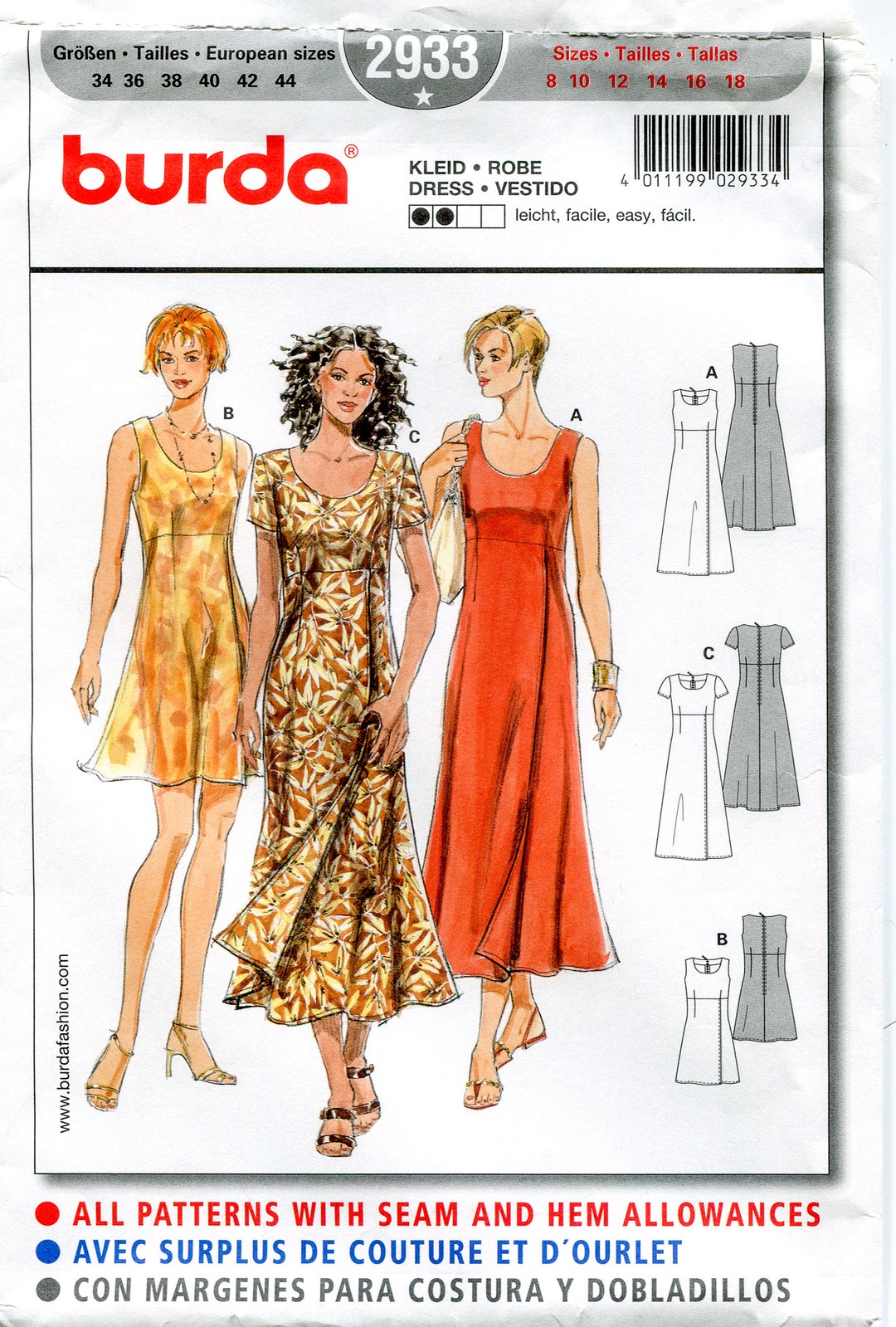 Burda Sewing Pattern 2933 Misses' Dress With Scoop - Etsy