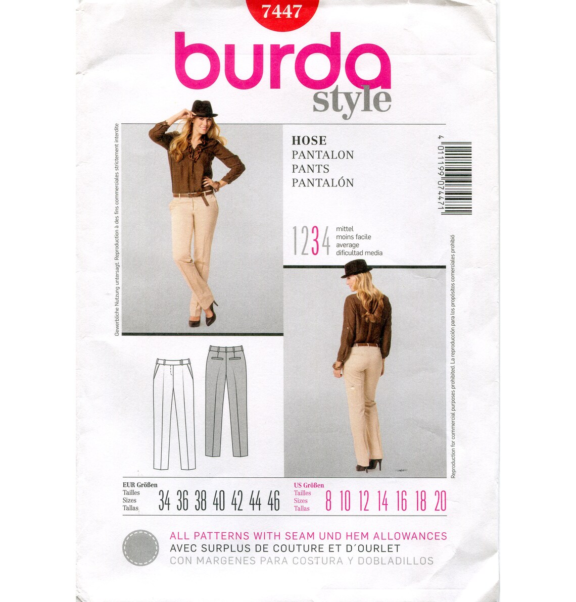 Burda Style Misses Trouser Pattern 7447 Sizes 8-20 Uncut - Etsy
