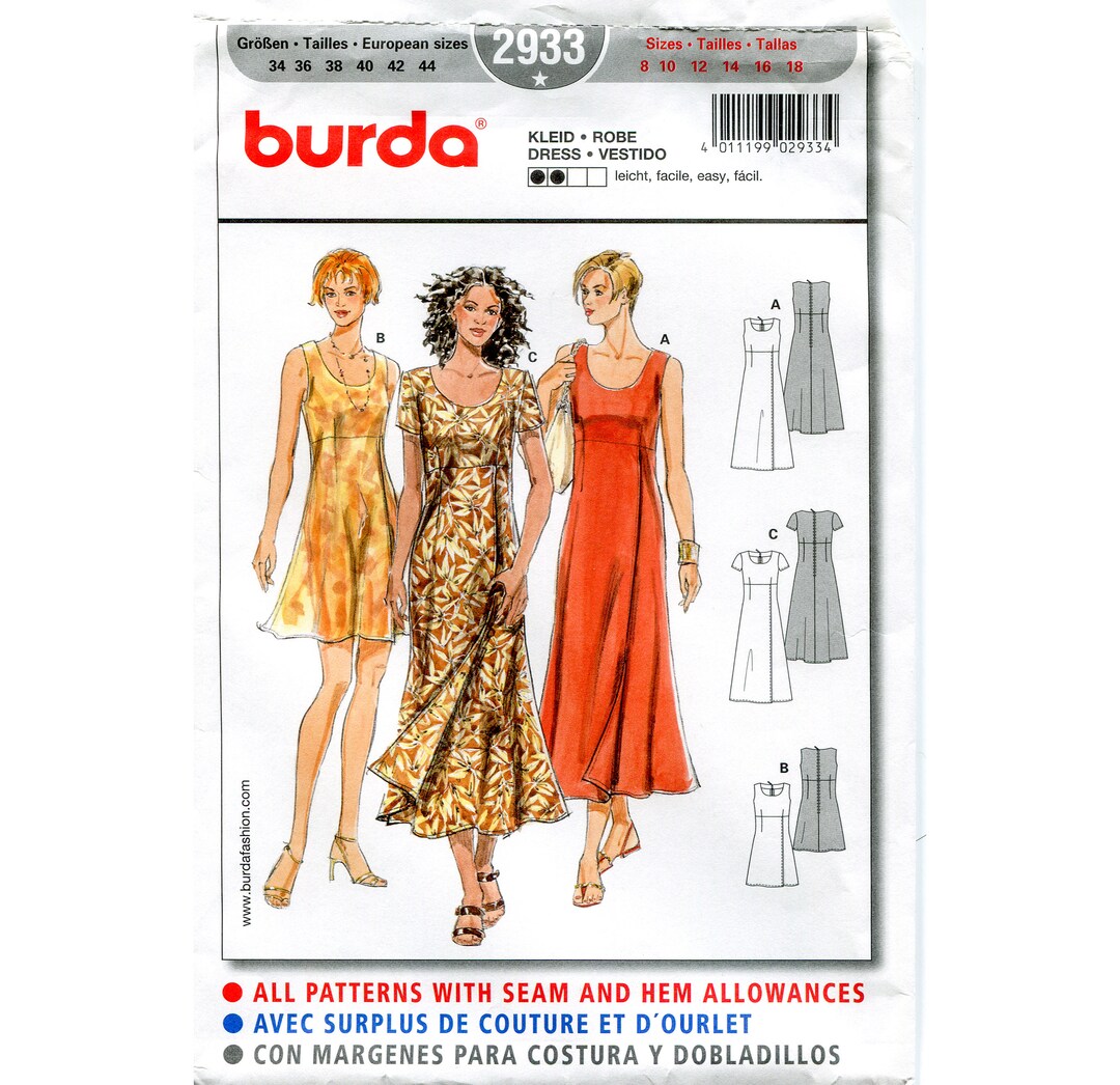 Burda Sewing Pattern 2933, Misses' Dress With Scoop Neckline Sewing ...