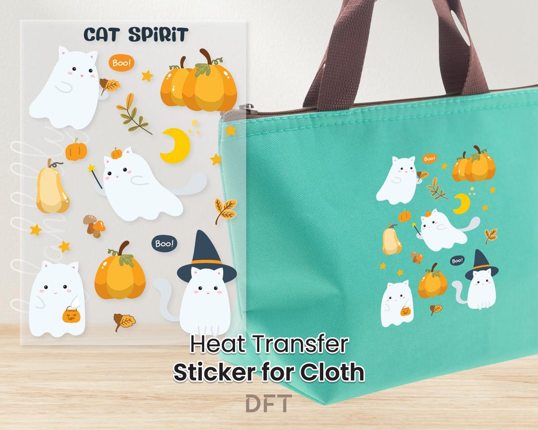DFT Iron on Heat Transfer Sticker for Cloth Cat Halloween Theme DIY - Etsy