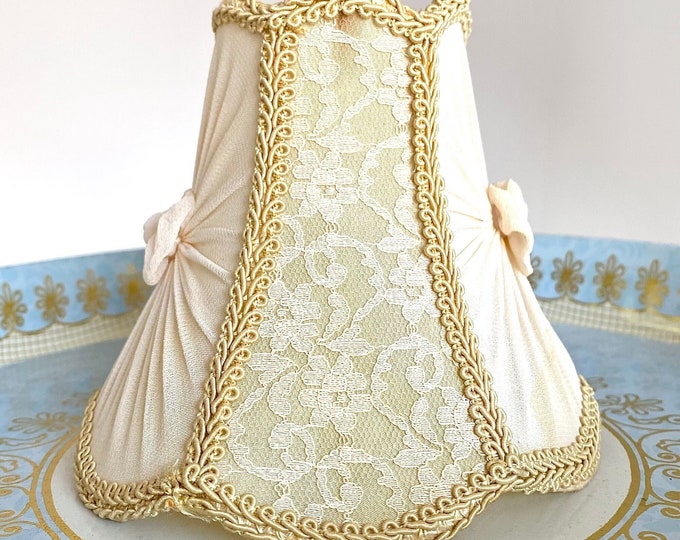 Pale Powder Blush and Creamy Beige Trim. Lace Boudoir Petite Lamp Shade ...