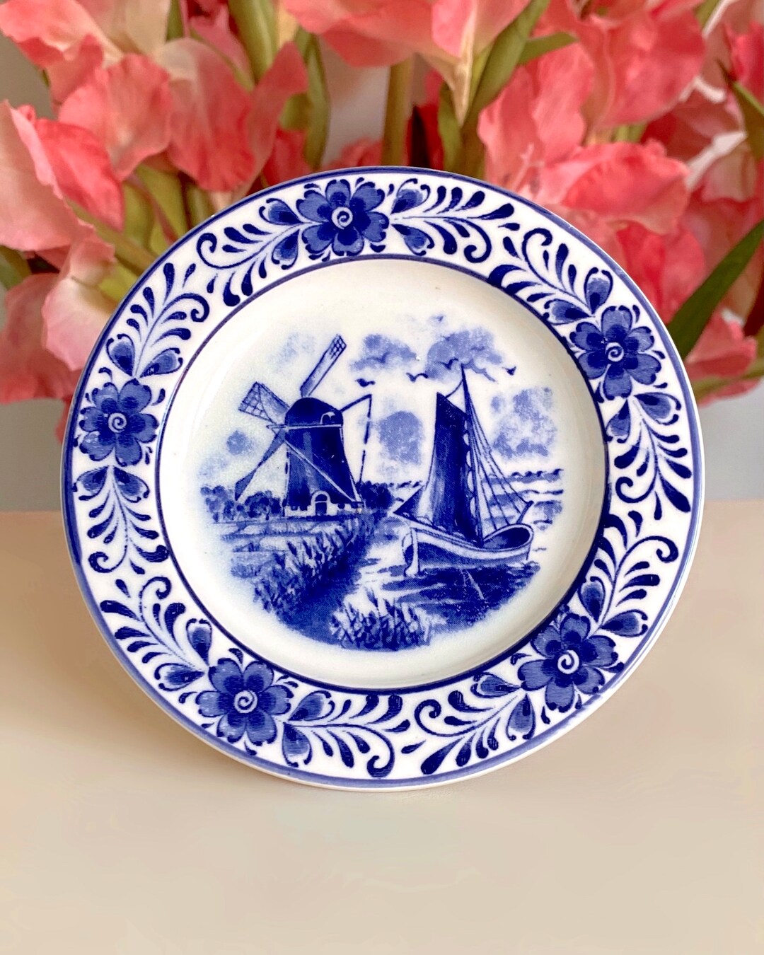 Blue Delfts Antique Small Round Plate With Dutch Motive. Made in the ...