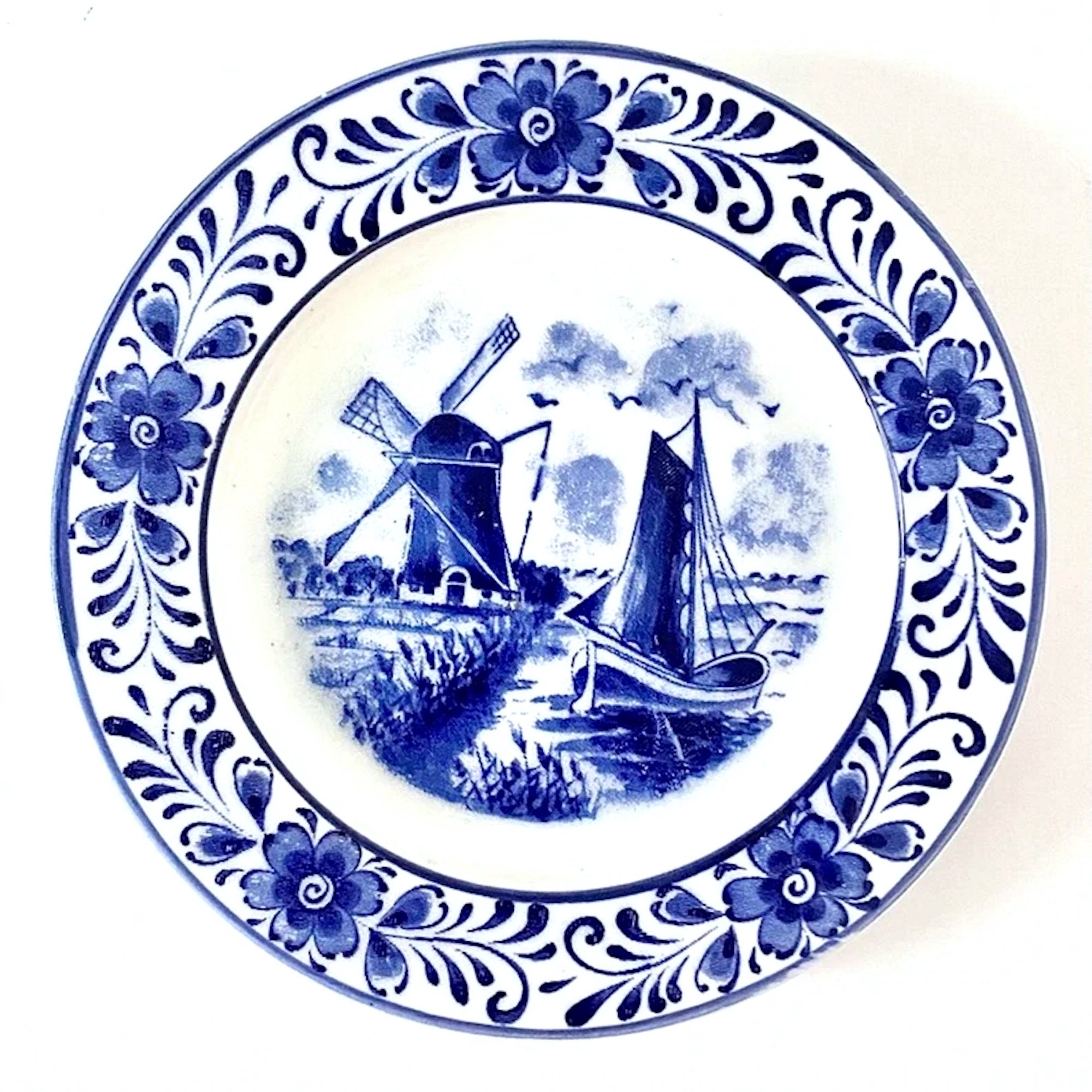 Blue Delfts Antique Small Round Plate With Dutch Motive. Made in the ...