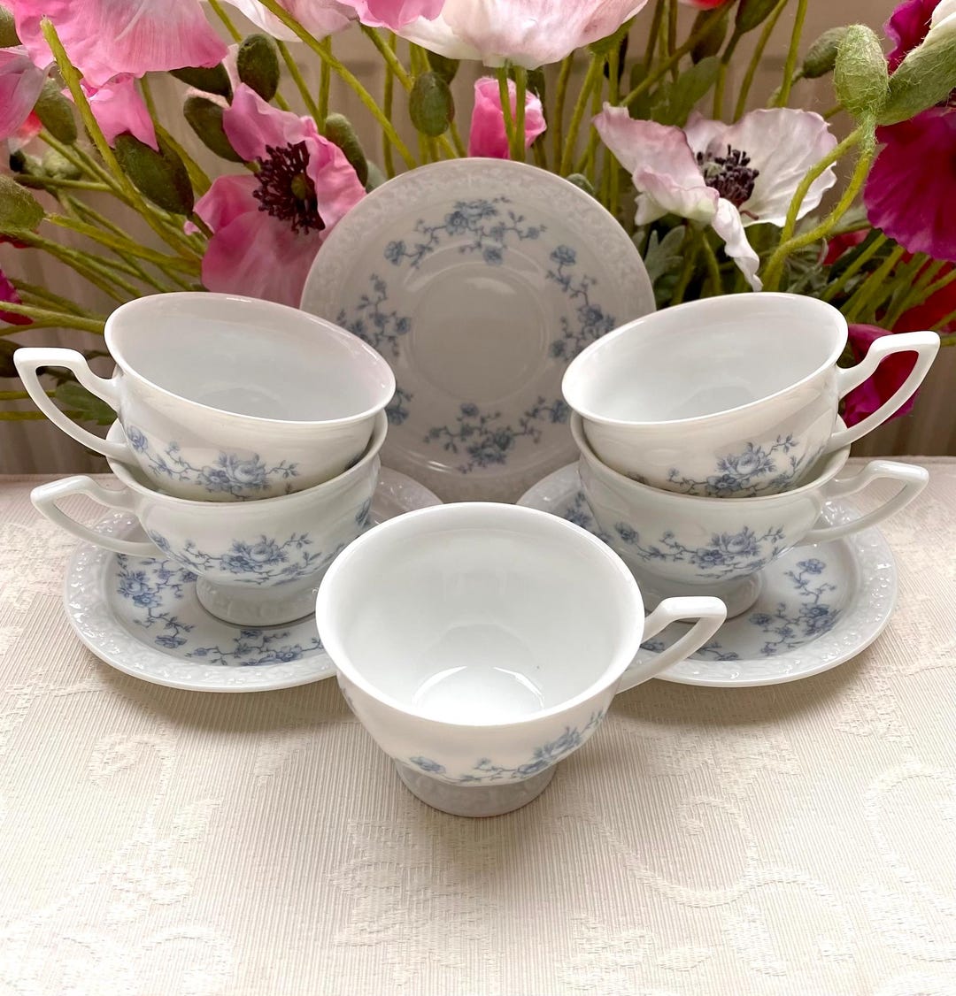 Vintage Maria Rosenthal Cup and Saucer Set: Pastel Blue Floral ...