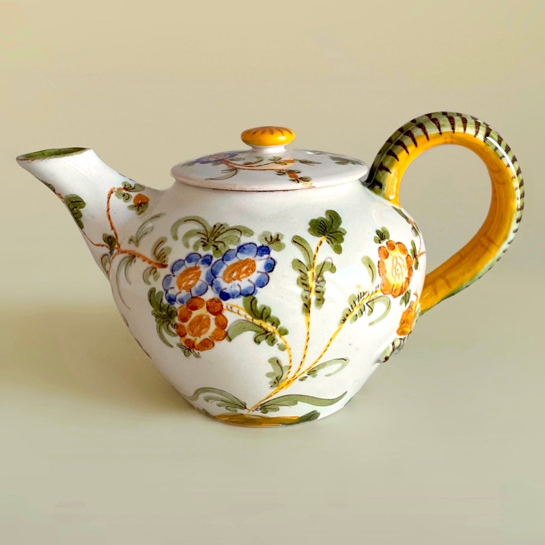 Cantagalli Italian Pottery Lidded Tea Pot With Snake Handle and Rooster ...