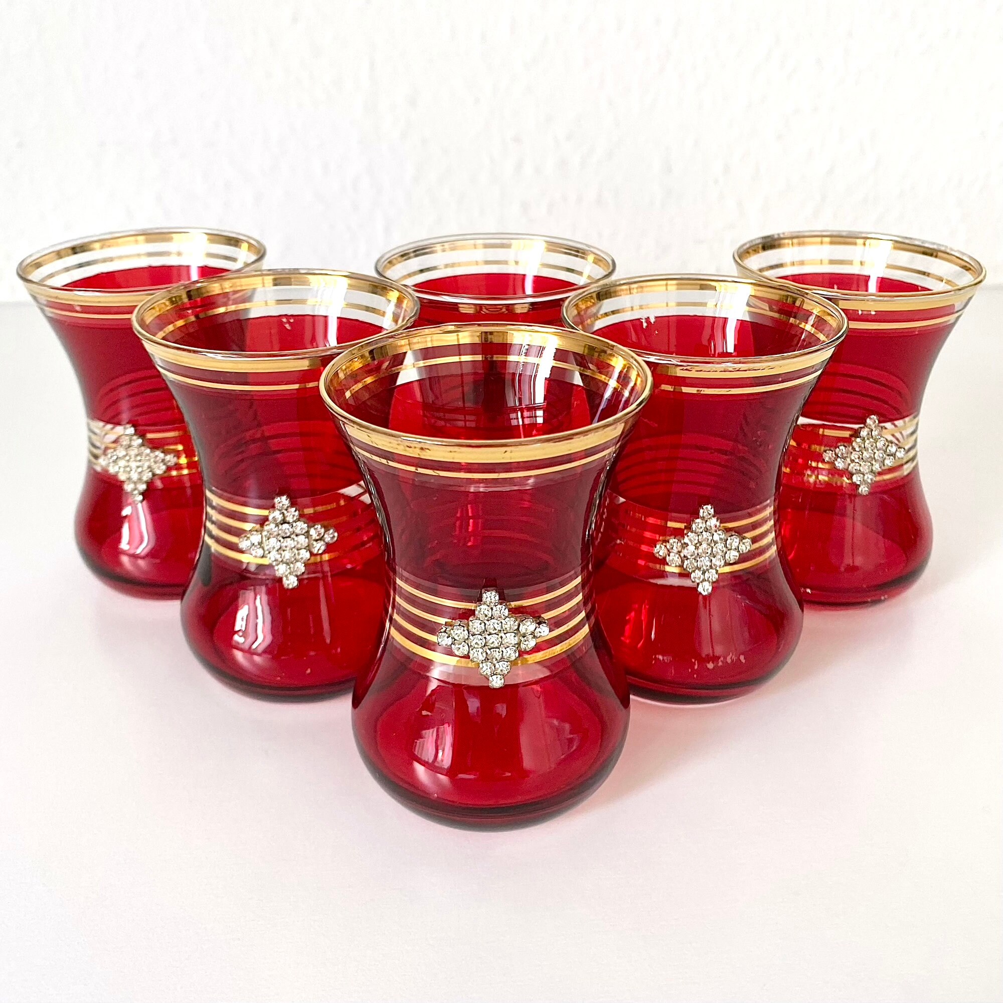SET OF 6 Ruby Red Persian Tea Glasses With Rhinestone Motive - Etsy