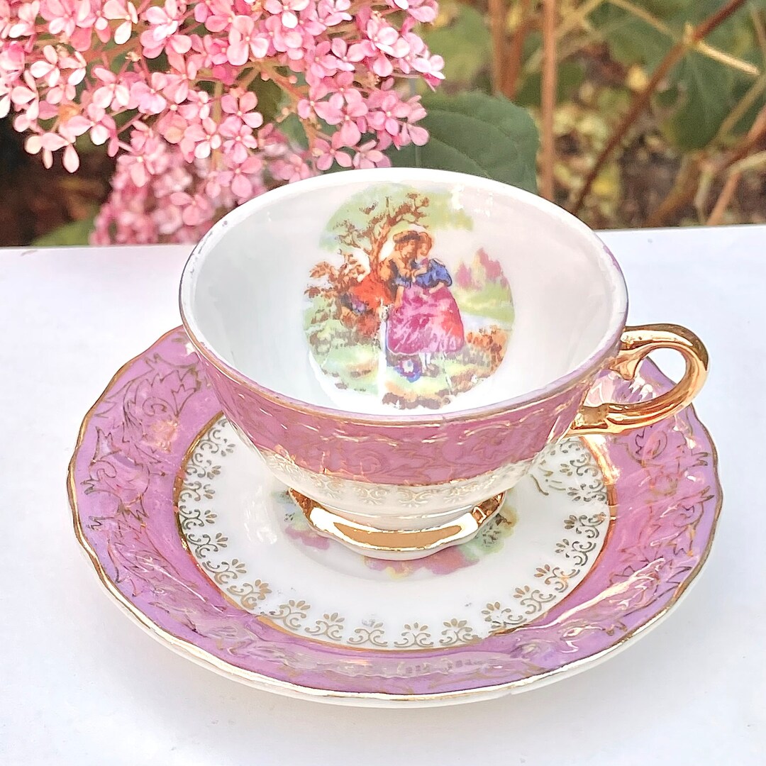 Romantic Rococo Style Courting Couple Footed Demitasse Cup and Saucer ...