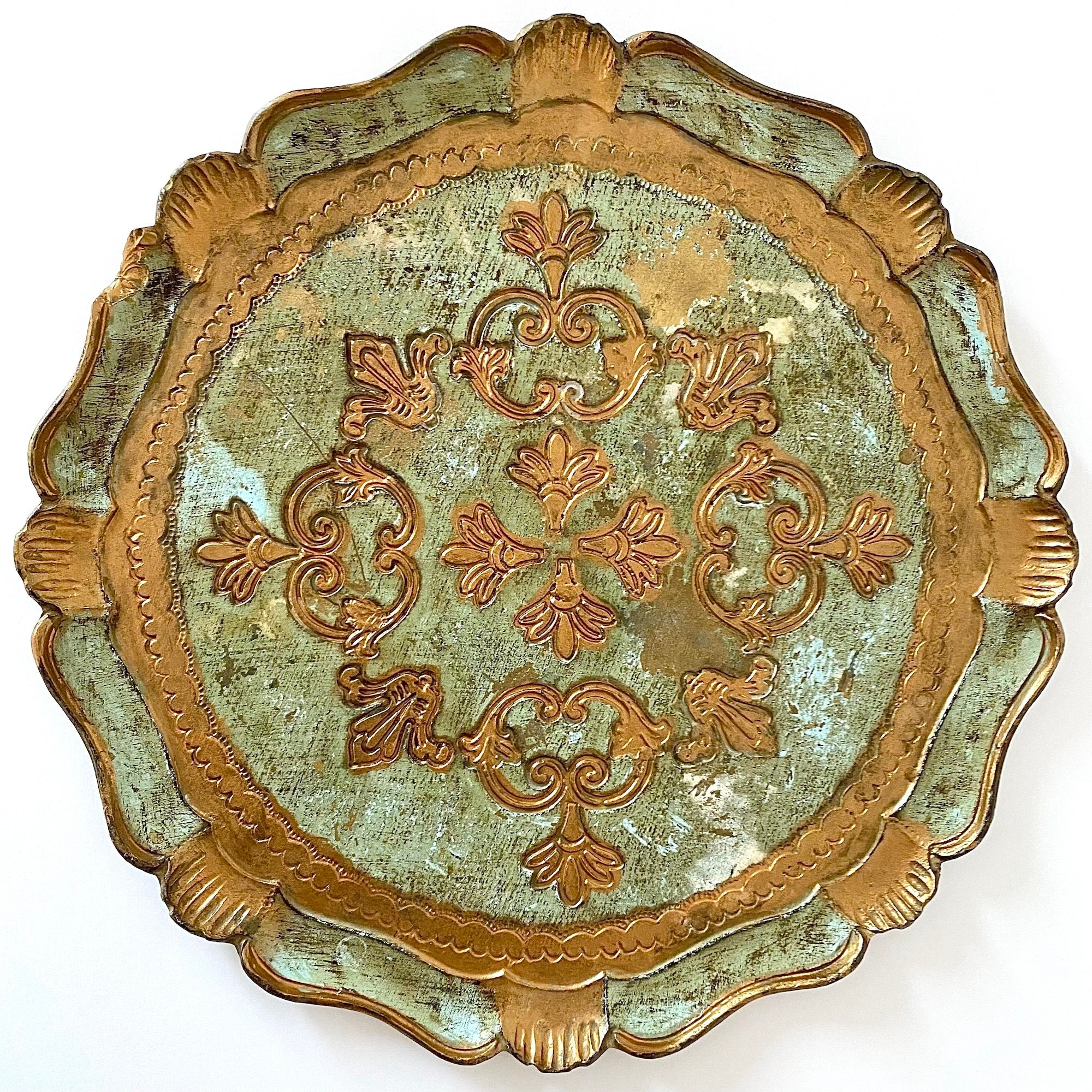 Patina Green and Gold Renaissance Style Gorgeous Round Wood - Etsy