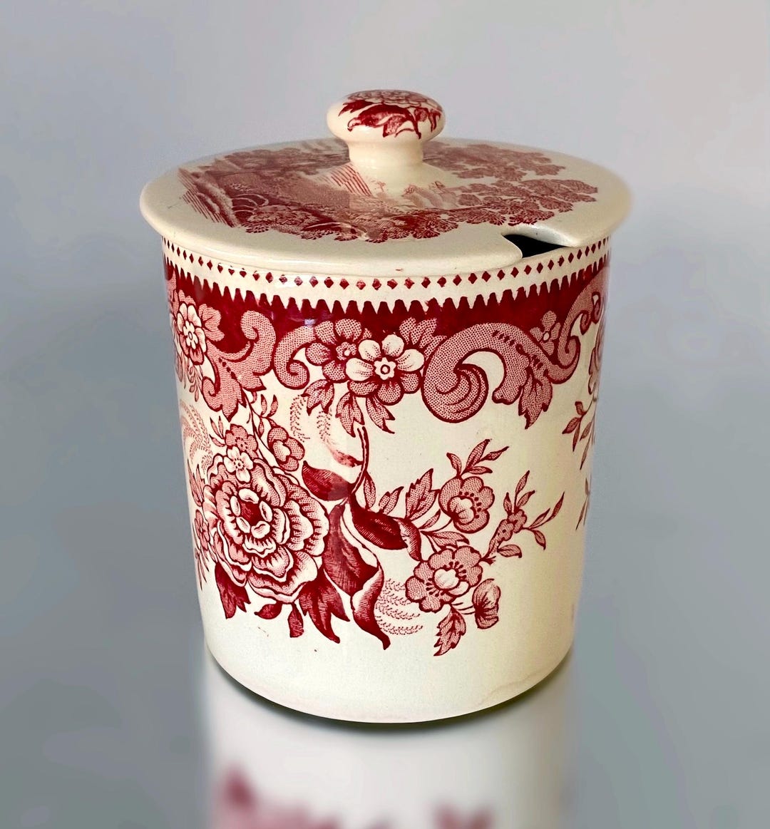 Rhine Spode Copeland Rare Lidded Round Jar. Red Pink and off White ...