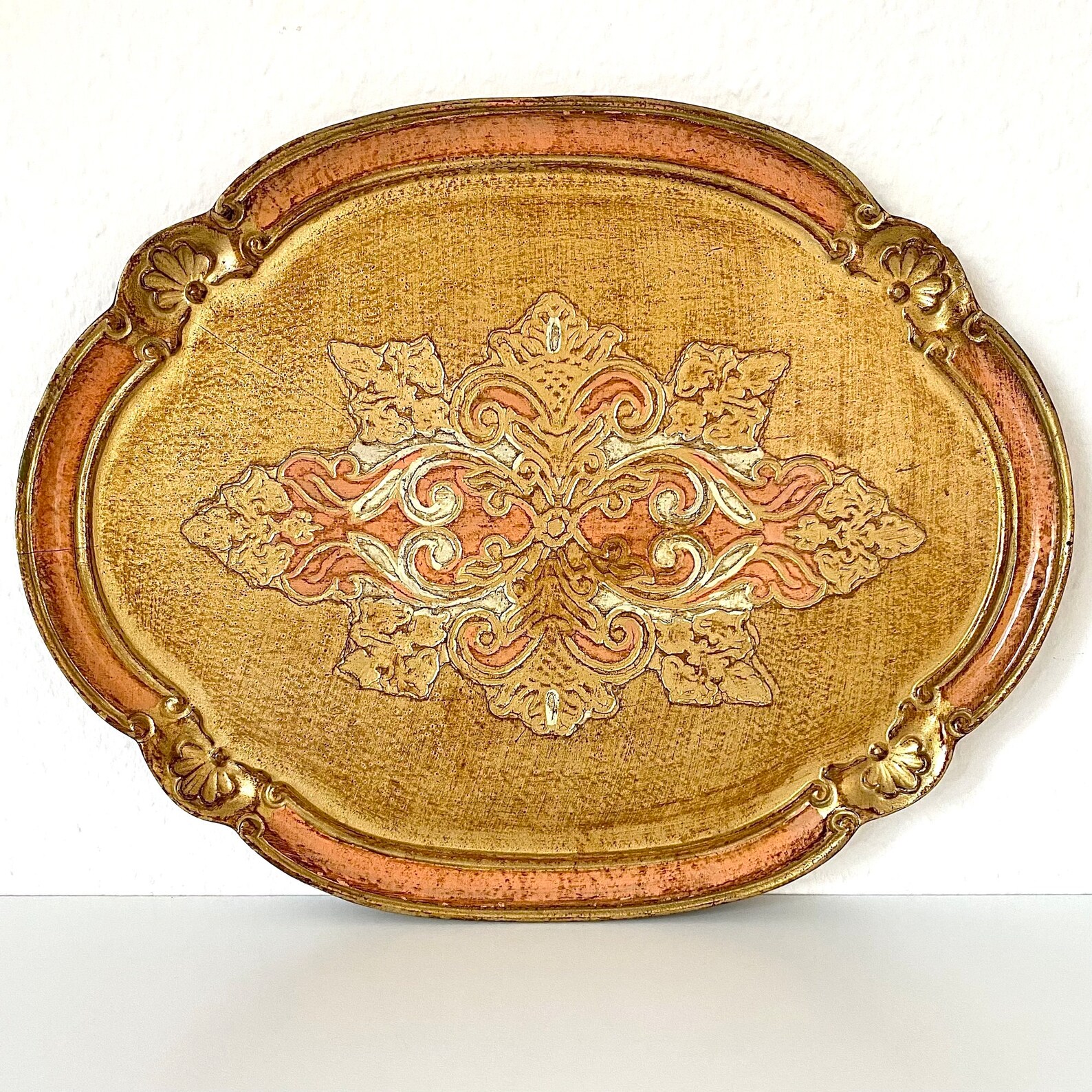 Pastel Apricot Pink Gilded Hand Painted Venetian Renaissance - Etsy