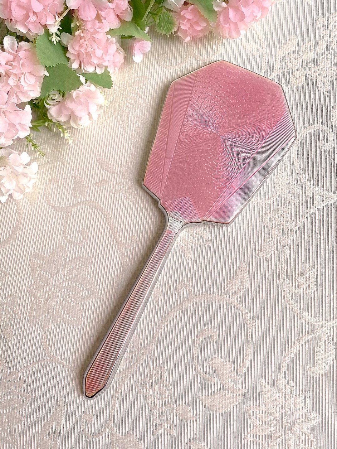 Pastel Pink Enamel Art Deco Hand Mirror With Silver Tone. Rare - Etsy