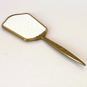 Heirloom Collectible Romantic Gold Tone Brass Hand Mirror With Gorgeous ...