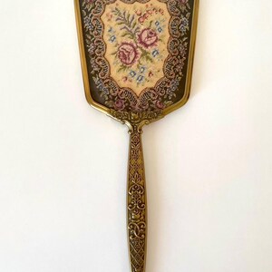 Heirloom Collectible Romantic Gold Tone Brass Hand Mirror With Gorgeous ...