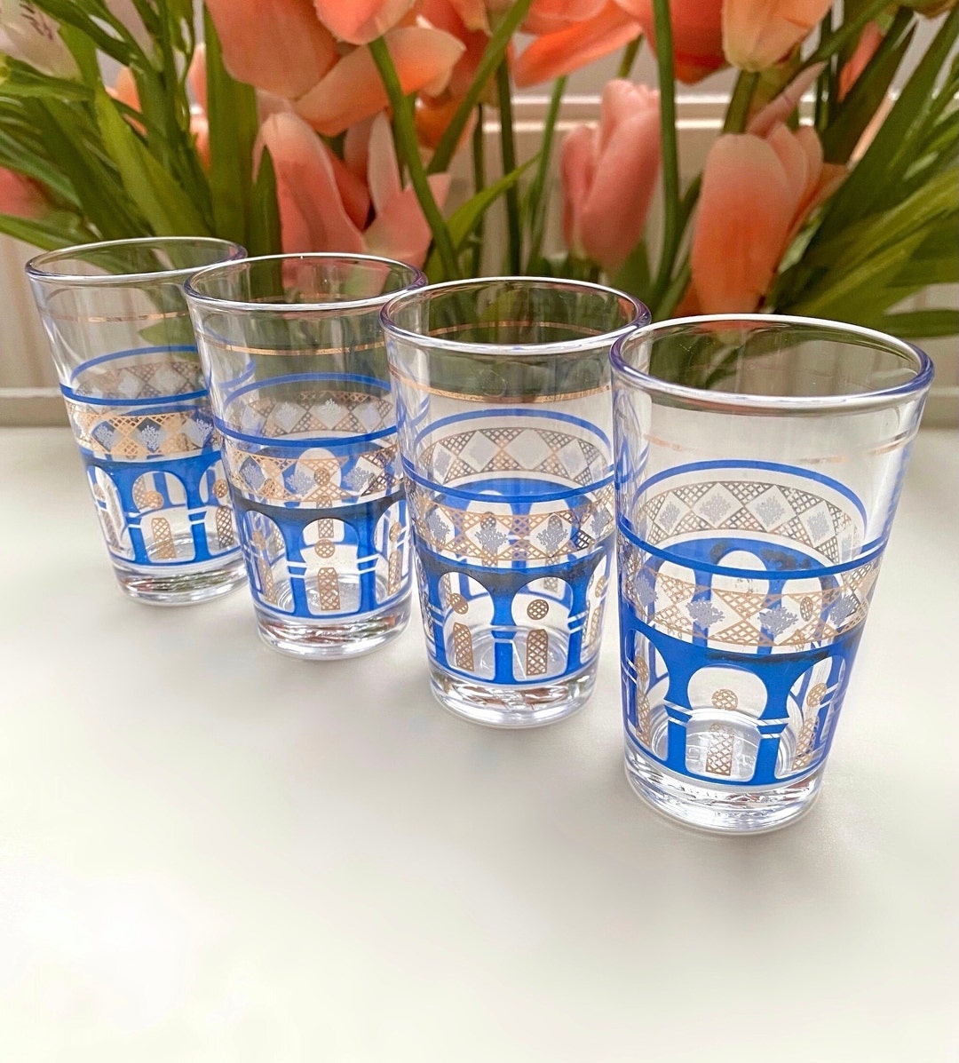 Cerve Italy Drinking Glass With Royal Blue Motive and Gold Accent ...