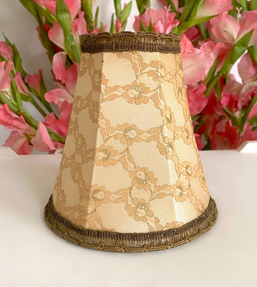 Gold Accent Lace Boudoir Two Tone Beige Petite Satin Lamp Shade ...