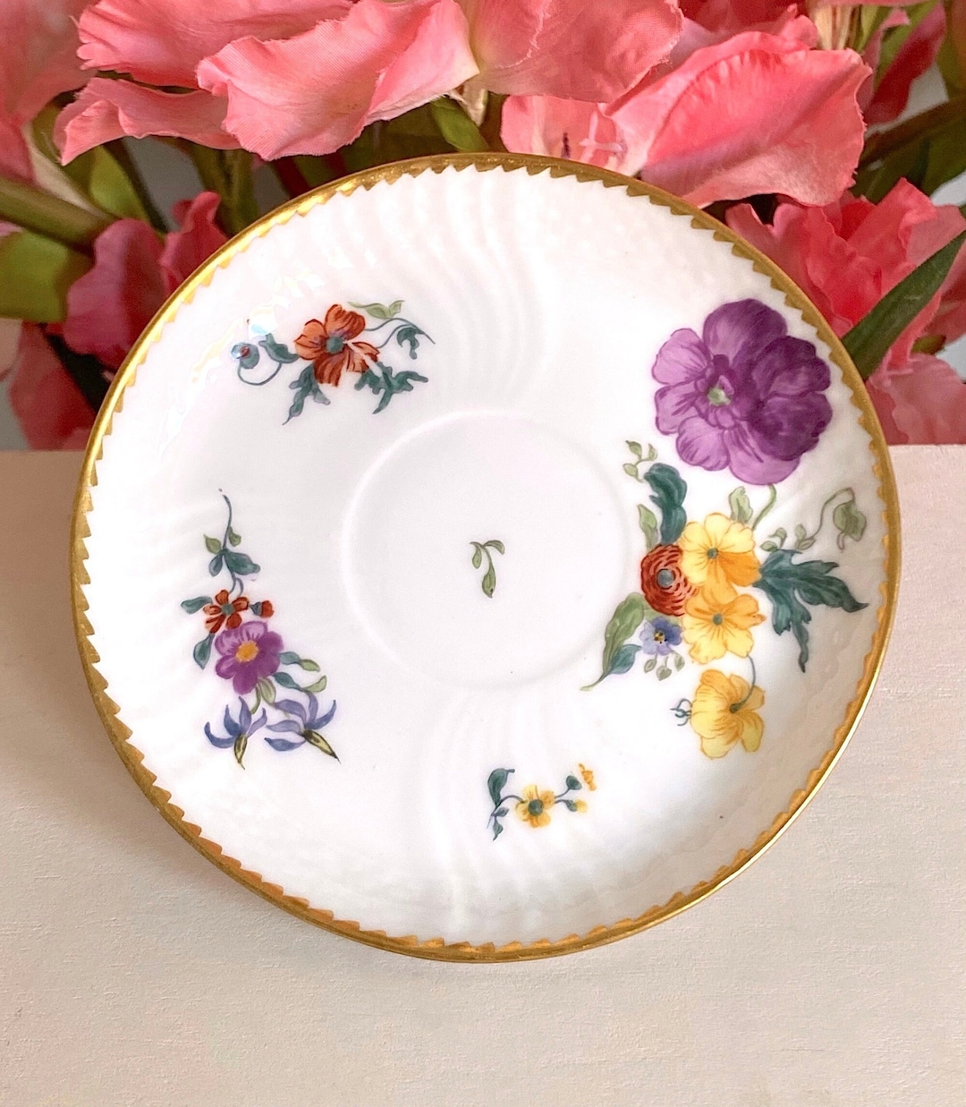 Royal Copenhagen 1870-1890s Antique Saucer. Hand Painted Floral Bouquet Full Saxon Flower. Rare ...