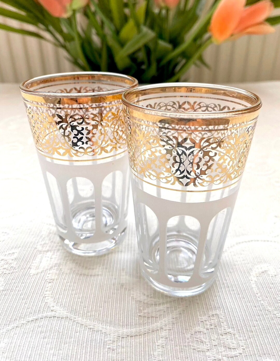 Gorgeous Vintage Parisian French Drinking Glass With White Motive and ...