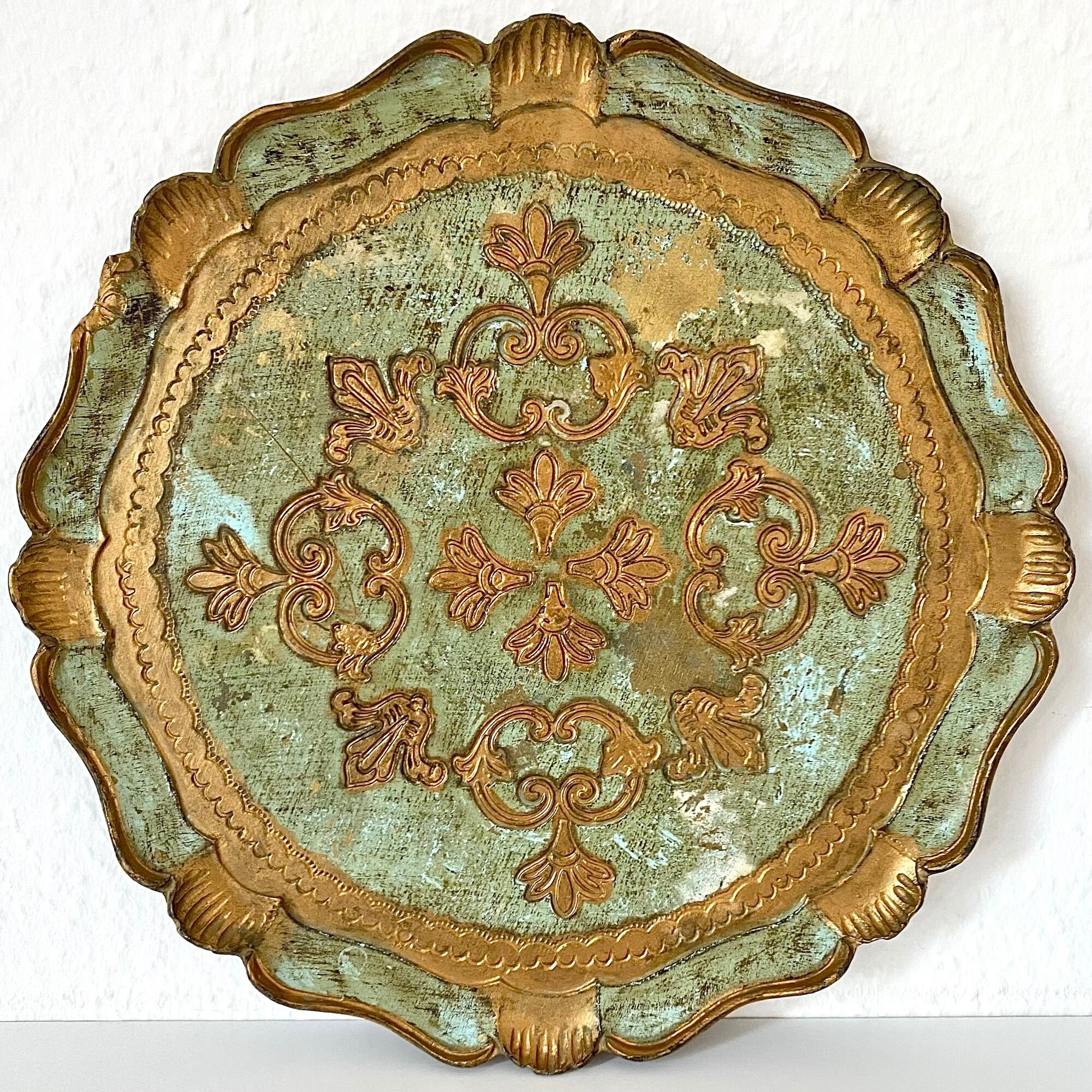 Patina Green and Gold Renaissance Style Gorgeous Round Wood - Etsy