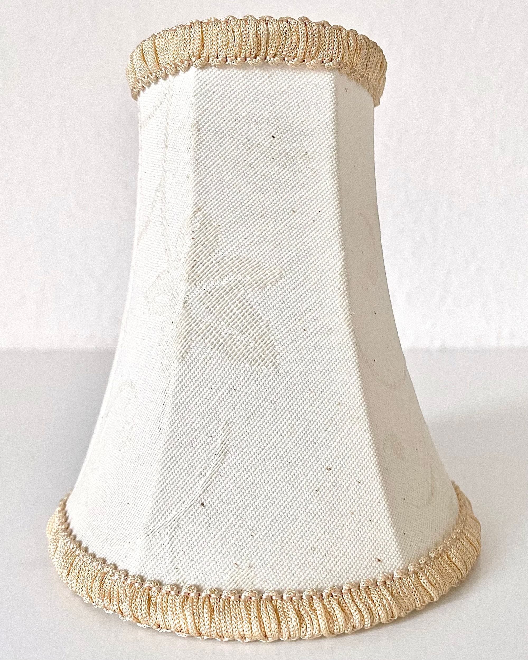 Petite White Fabric Lamp Shade With Delicate Botanical Motive and Beige ...