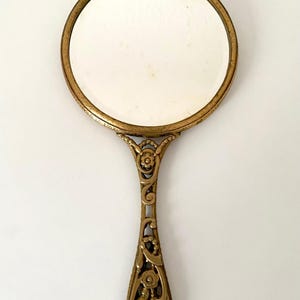 Art Nouveau Gold Tone Hand Mirror: Needlepoint Embroidered Antique - Etsy