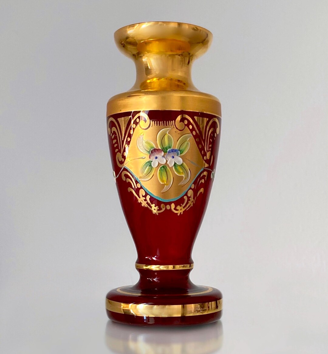 Pansy Flower Enamel Footed Bouquet Vase. Hand Painted Venetian Art ...