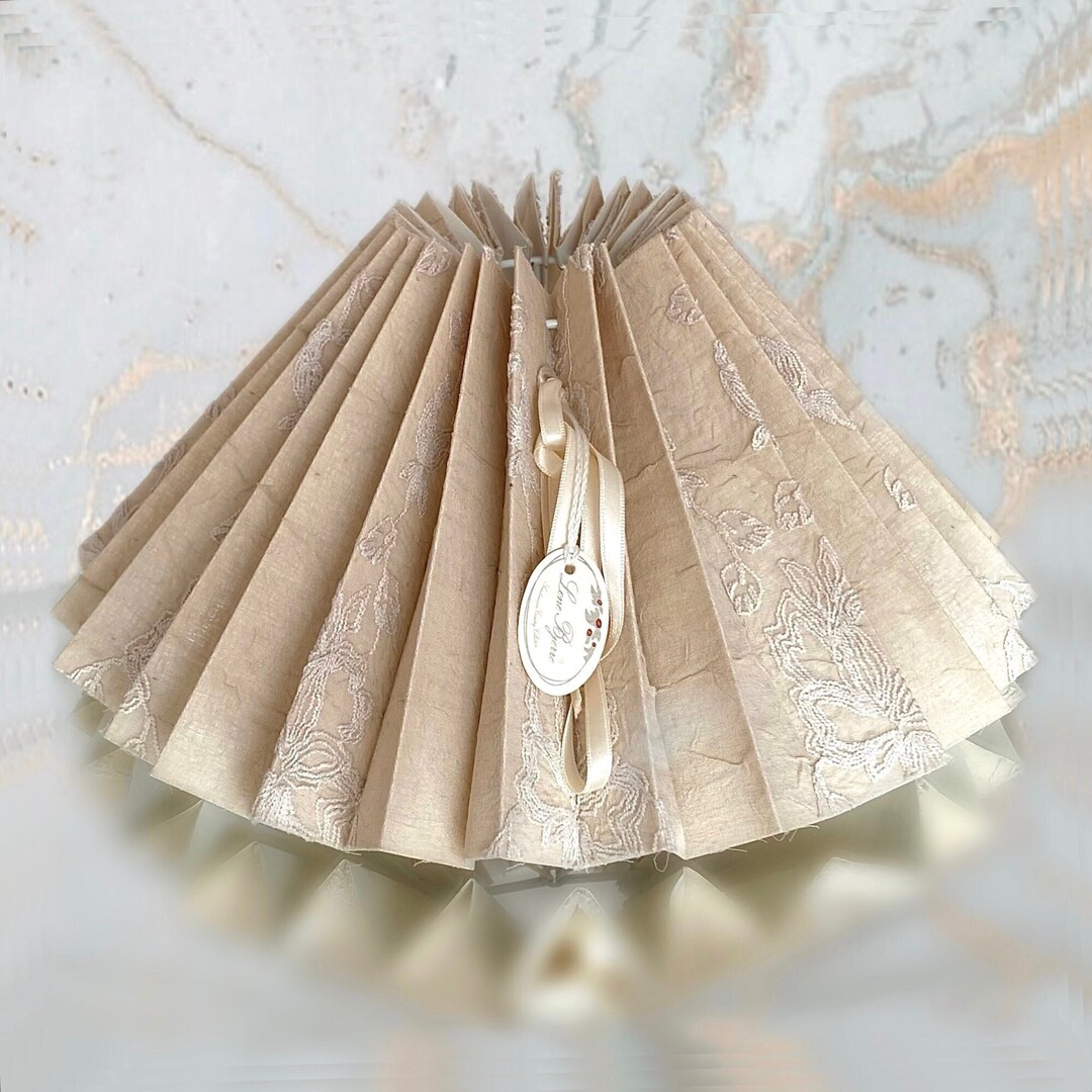 Lene Bjerre Floral Textured Beige Fabric Lamp Shade With Ribbon and ...