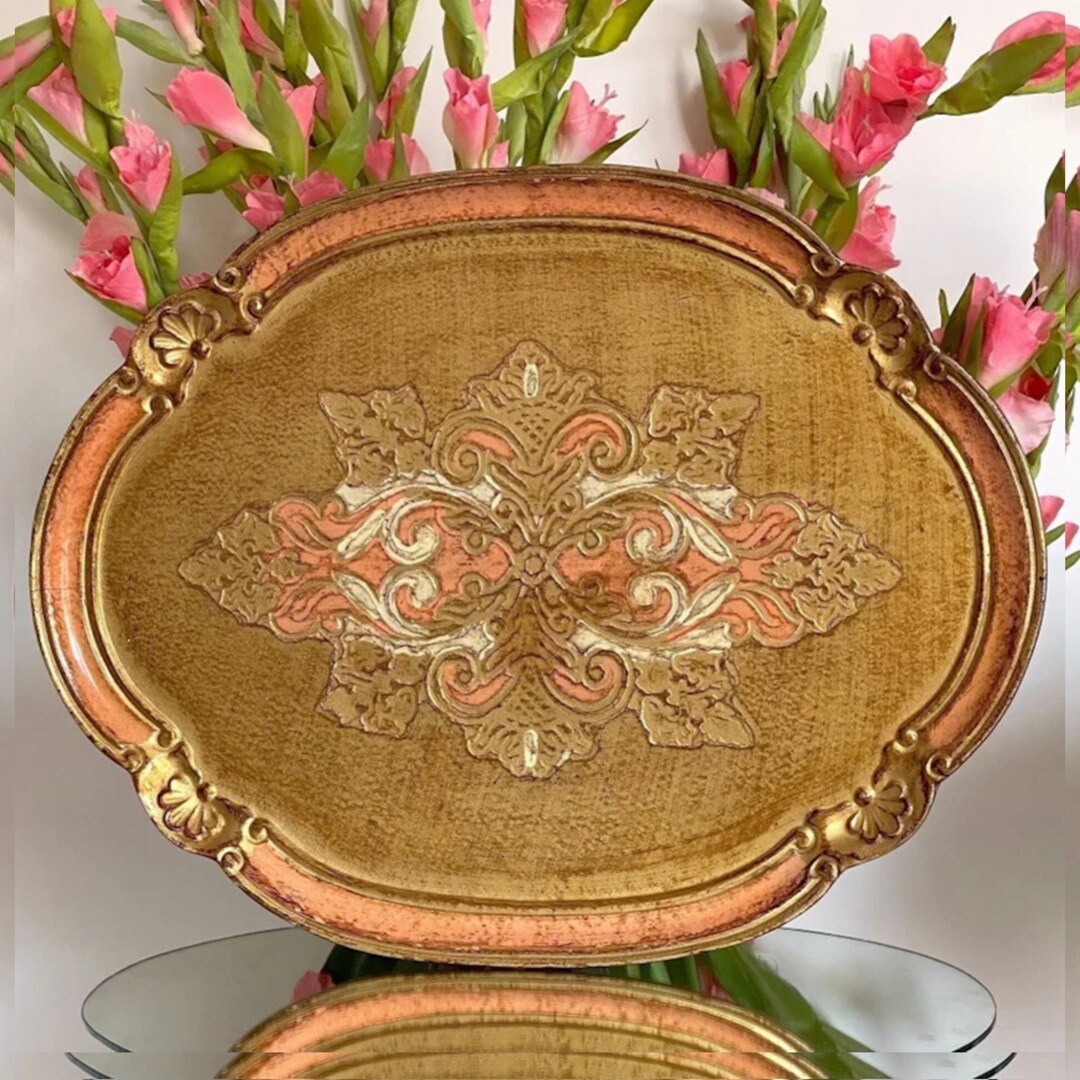 Pastel Apricot Pink Gilded Hand Painted Venetian Renaissance - Etsy