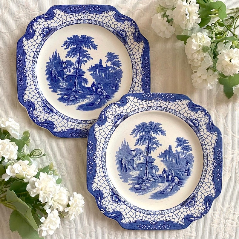 Blue and White Square Plates - Etsy