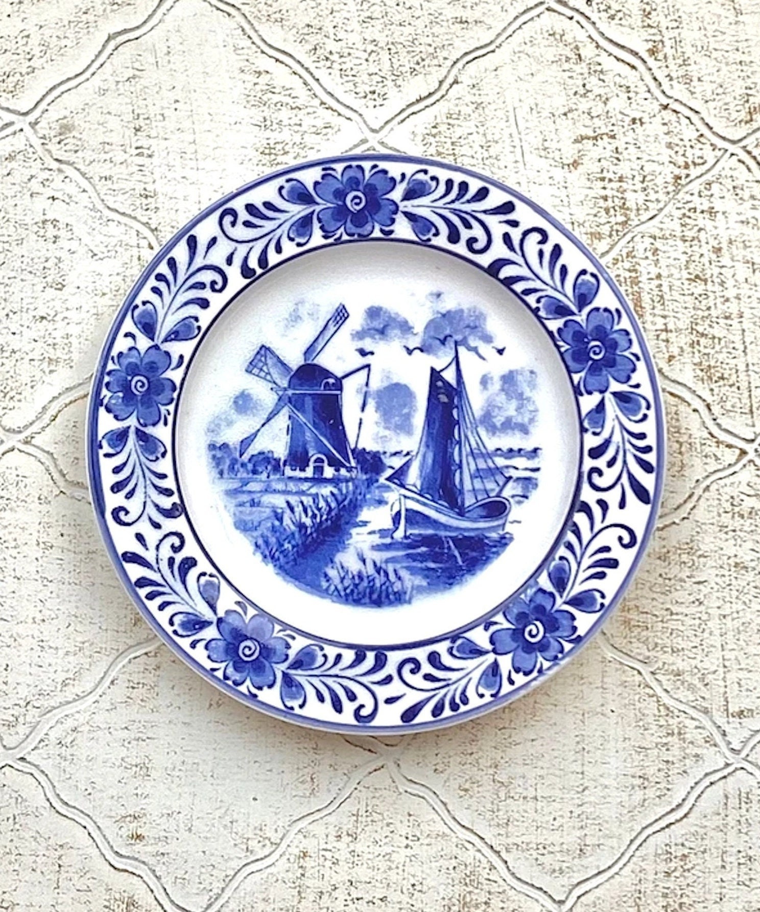 Blue Delfts Antique Small Round Plate With Dutch Motive. Made in the ...